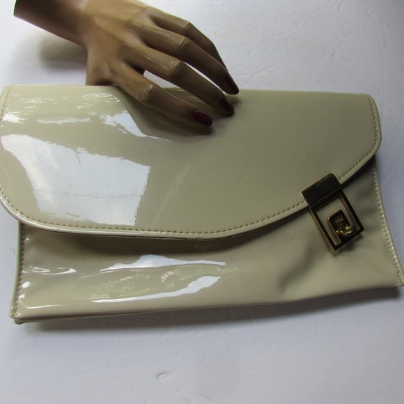 Bags | Sale Vintage Rectangle Purse In Cream Tone Vinyl | Poshmark